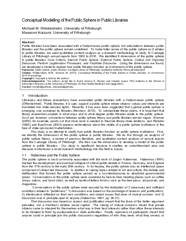 (PDF) Conceptual modelling of the public sphere in public libraries