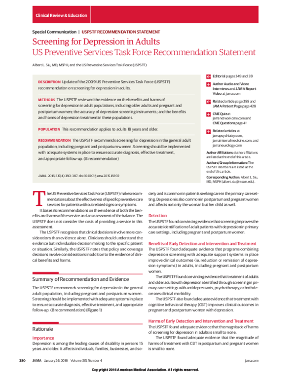 (PDF) Screening for Depression in Adults