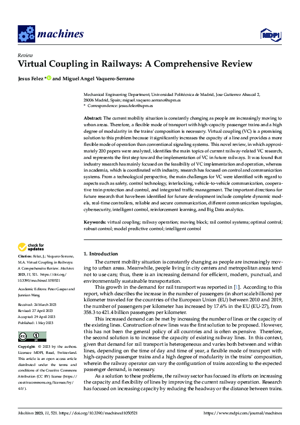 (PDF) Virtual Coupling in Railways: A Comprehensive Review
