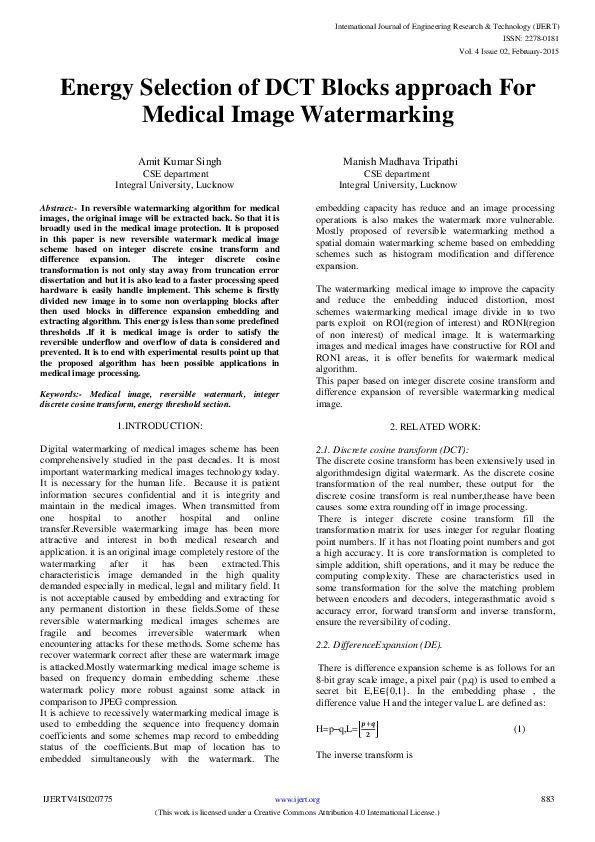 (PDF) Energy Selection of DCT Blocks approach For Medical Image ...