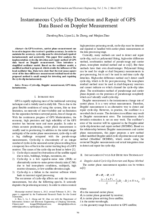(PDF) Instantaneous Cycle-Slip Detection and Repair of GPSData Based on Doppler Measurement ...
