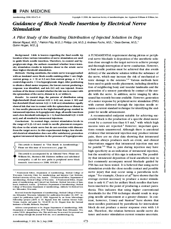 (PDF) Guidance of Block Needle Insertion by Electrical Nerve Stimulation