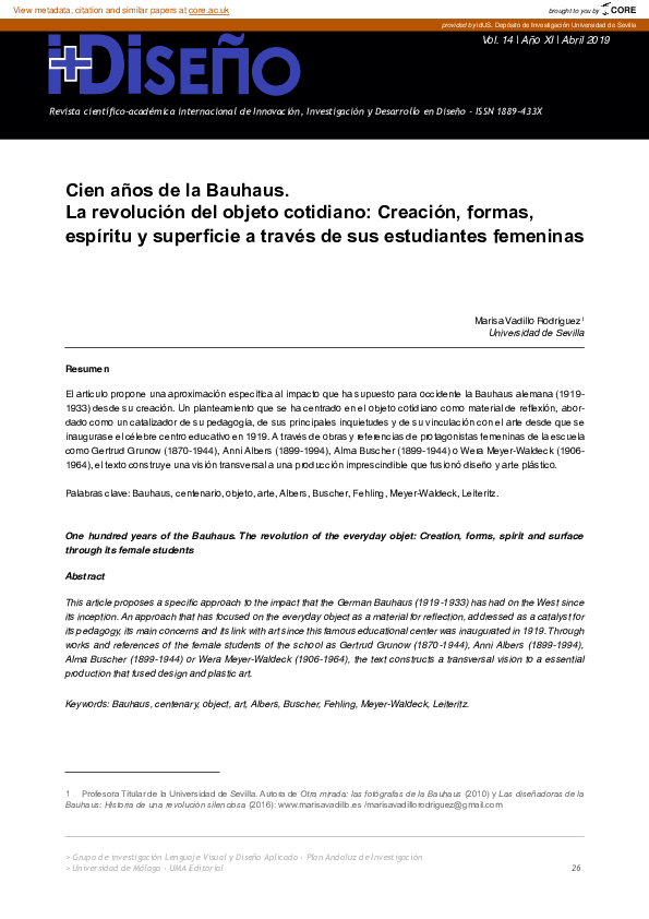 (PDF) One hundred years of the Bauhaus. The revolution of the everyday ...