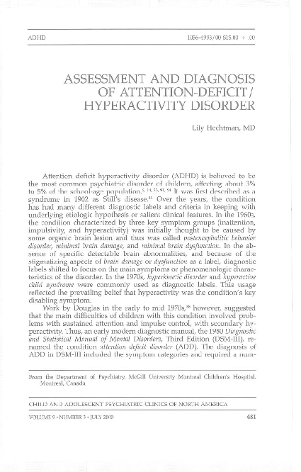 (PDF) Assessment and diagnosis of attention-deficit/hyperactivity disorder by family physicians