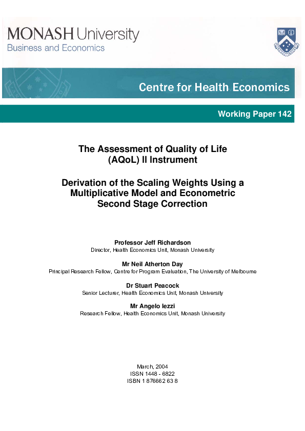 (PDF) Assessing AQoL II: Scaling Weights and Econometric Correction
