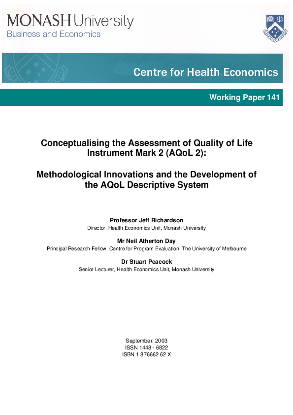 (PDF) Conceptualising the Assessment of Quality of Life instrument mark ...