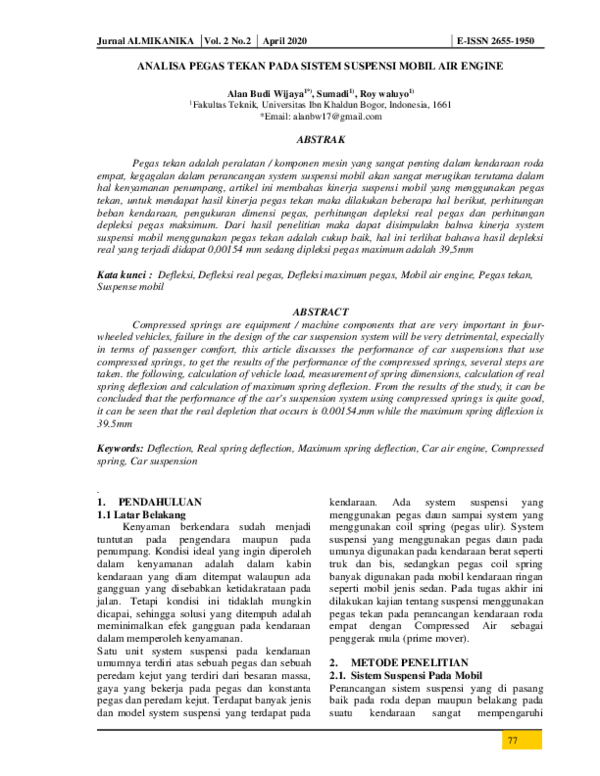 (PDF) Analisa Pegas Tekan Pada Sistem Suspensi Mobil Air Engine
