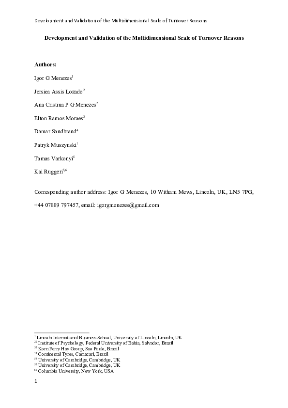 (DOC) Development and Validation of the Multidimensional Scale of Turnover Reasons