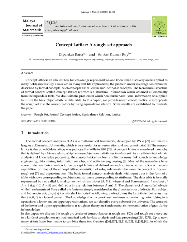 (PDF) Concept Lattice: A rough set approach