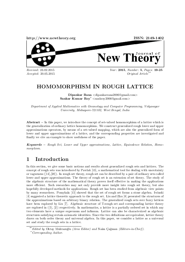 (PDF) Homomorphism in Rough Lattice