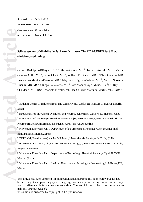 (PDF) Self-Assessment of Disability in Parkinson's Disease: The MDS ...
