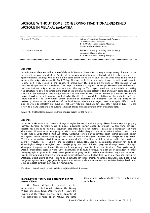 (PDF) Mosque Without Dome: Conserving Traditional-Designed Mosque in ...