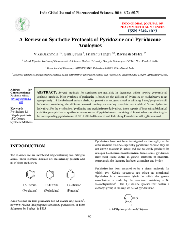 (PDF) A Review on Synthetic Protocols of Pyridazine and Pyridazone ...