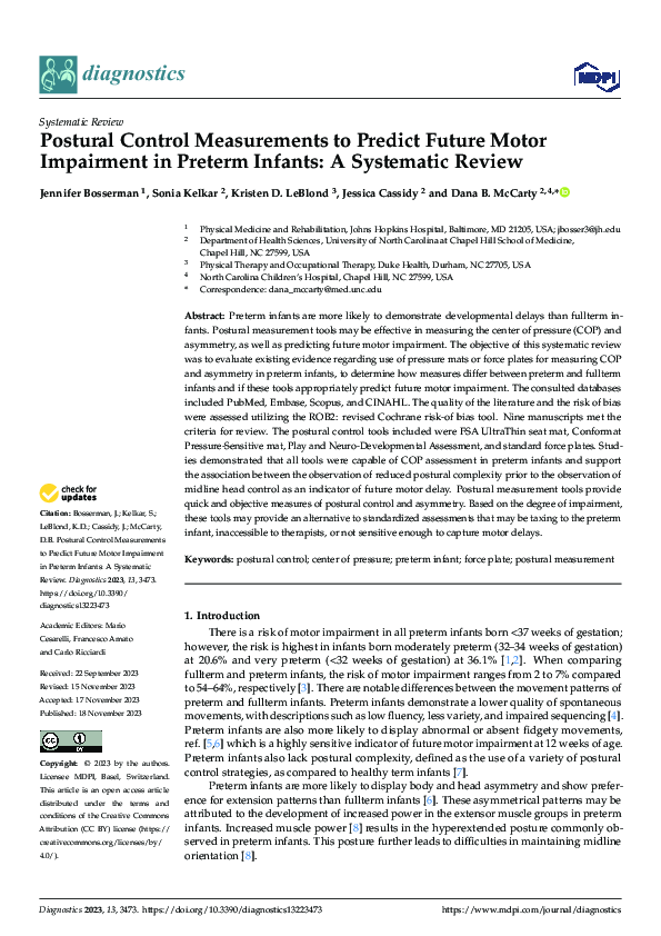 (PDF) Postural Control Measurements to Predict Future Motor Impairment in Preterm Infants: A ...