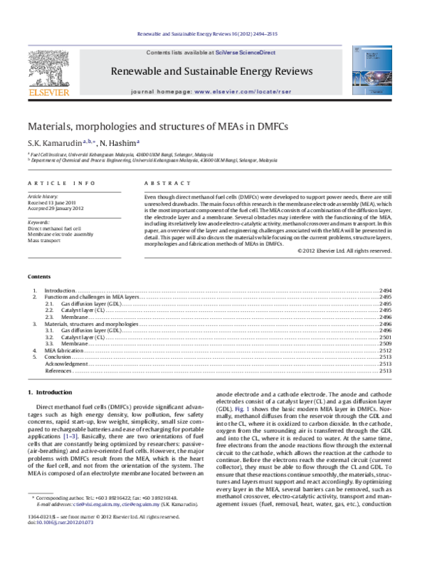 (PDF) Materials, morphologies and structures of MEAs in DMFCs