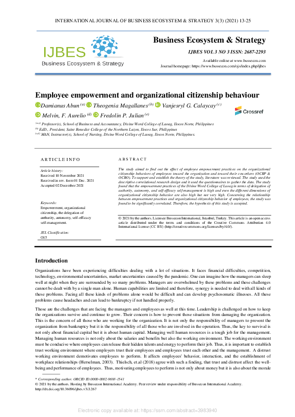 (PDF) Employee empowerment and organizational citizenship behavior
