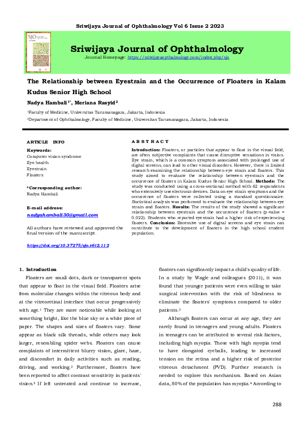 (PDF) Eyestrain and Floaters in Students