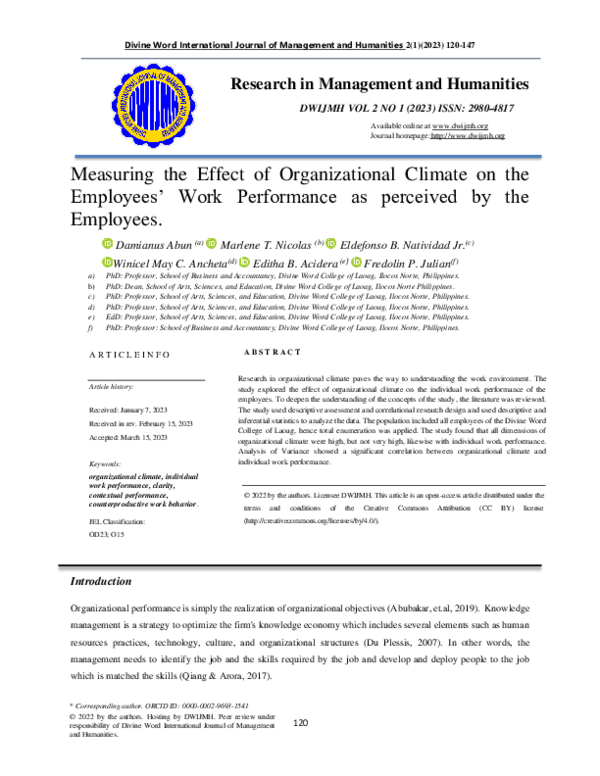 (PDF) Measuring the Effect of Organizational Climate on the Employees ...