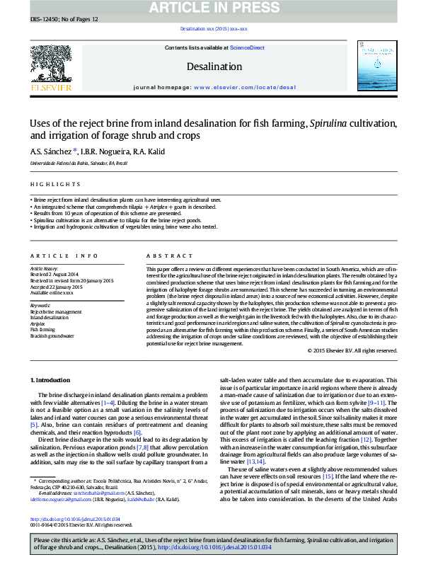 (PDF) Uses of the reject brine from inland desalination for fish ...