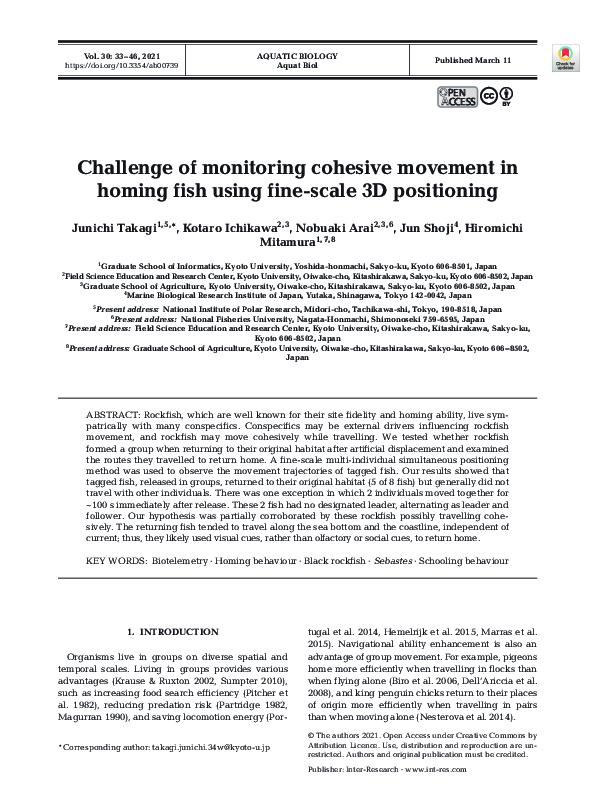 (PDF) Challenge of monitoring cohesive movement in homing fish using fine-scale 3D positioning