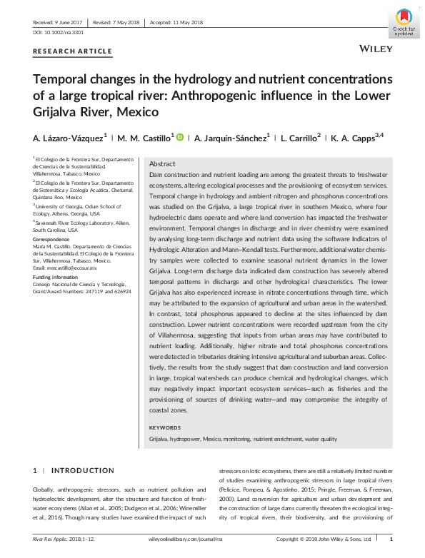 (PDF) Temporal changes in the hydrology and nutrient concentrations of a large tropical river ...
