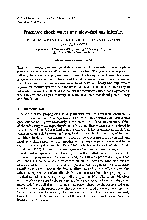 (PDF) Precursor shock waves at a slow—fast gas interface