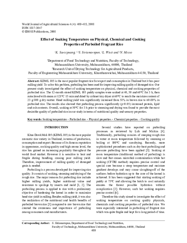 (PDF) Effect of Soaking Temperature on Physical, Chemical and Cooking ...