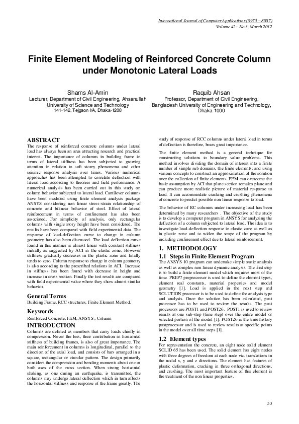 Pdf Finite Element Modeling Of Reinforced Concrete Column Under