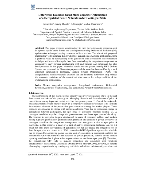 (PDF) Differential Evolution based Multi-objective Optimization of a Deregulated Power Network ...
