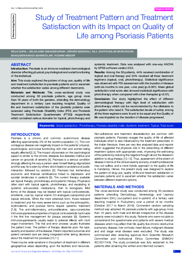 (PDF) Study of Treatment Pattern and Treatment Satisfaction with its ...