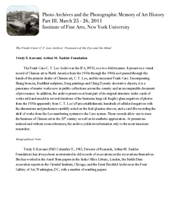 (PDF) The Frank Caro/C.T. Loo Archive: Treasures of the Eye and the Mind