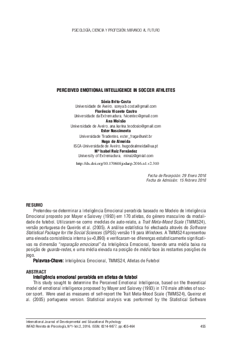 (PDF) Perceived Emotional Intelligence in Soccer Athletes