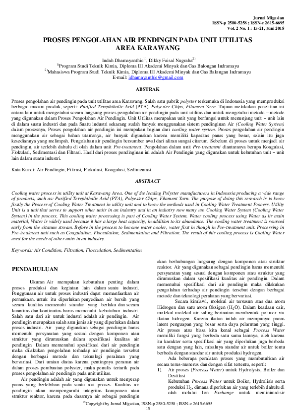 (PDF) Proses Pengolahan Air Pendingin Pada Unit Utilitas Area Karawang