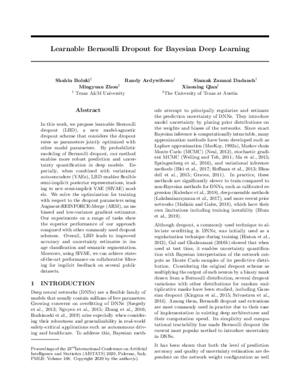 (PDF) Learnable Bernoulli Dropout for Bayesian Deep Learning