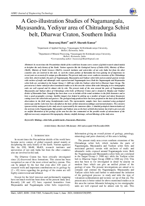 (PDF) A Geo-illustration Studies of Nagamangala, Mayasandra, Yediyur area of Chitradurga Schist ...