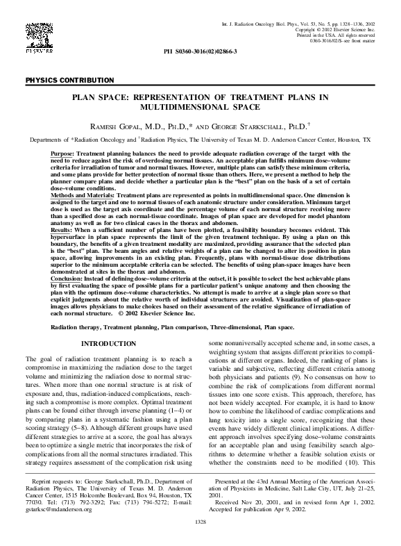 (PDF) Plan space: representation of treatment plans in multidimensional ...