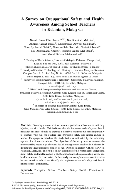 (PDF) A Survey on Occupational Safety and Health Awareness Among School ...