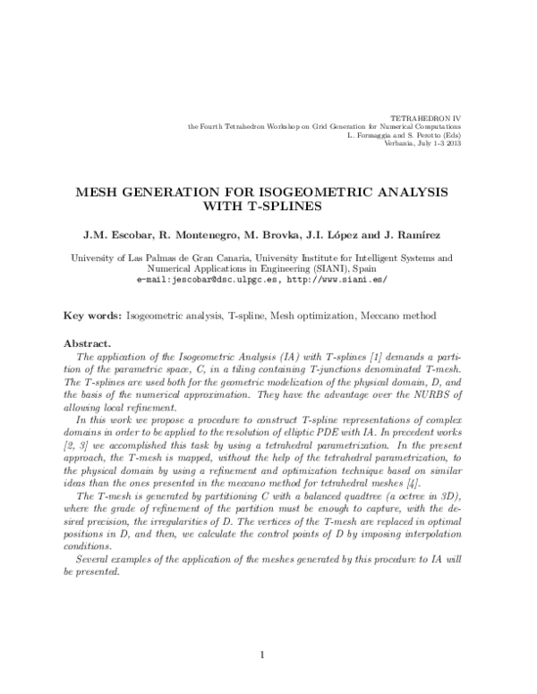 (PDF) Mesh generation for isogeometric analysis with T-spline | Jabel A . Ramírez Naranjo ...
