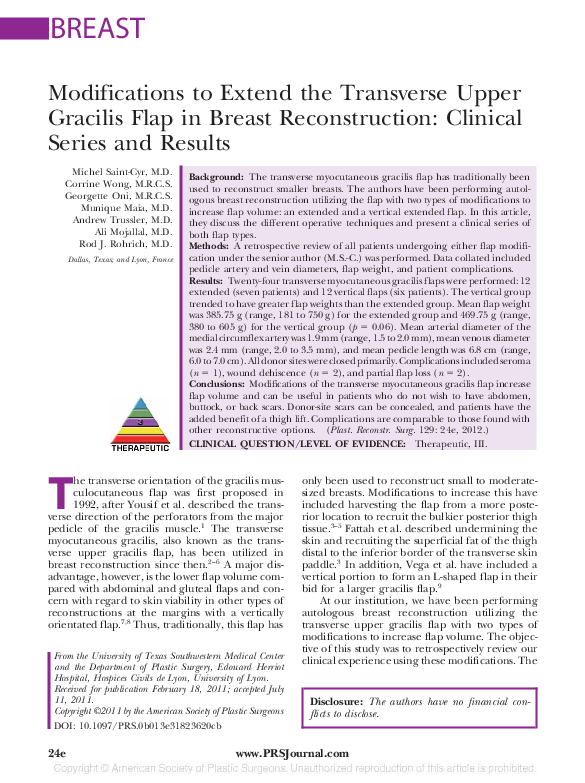 (PDF) Modifications to Extend the Transverse Upper Gracilis Flap in ...