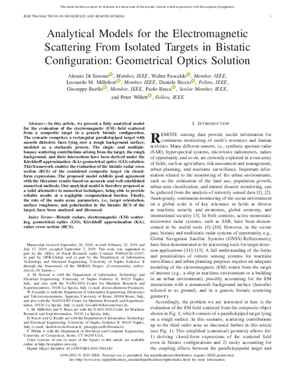 (PDF) Analytical Models for the Electromagnetic Scattering From Isolated Targets in Bistatic ...