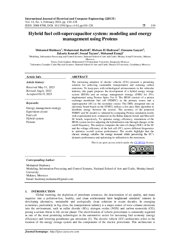 Pdf Hybrid Fuel Cell Supercapacitor System Modeling And Energy Management Using Proteus