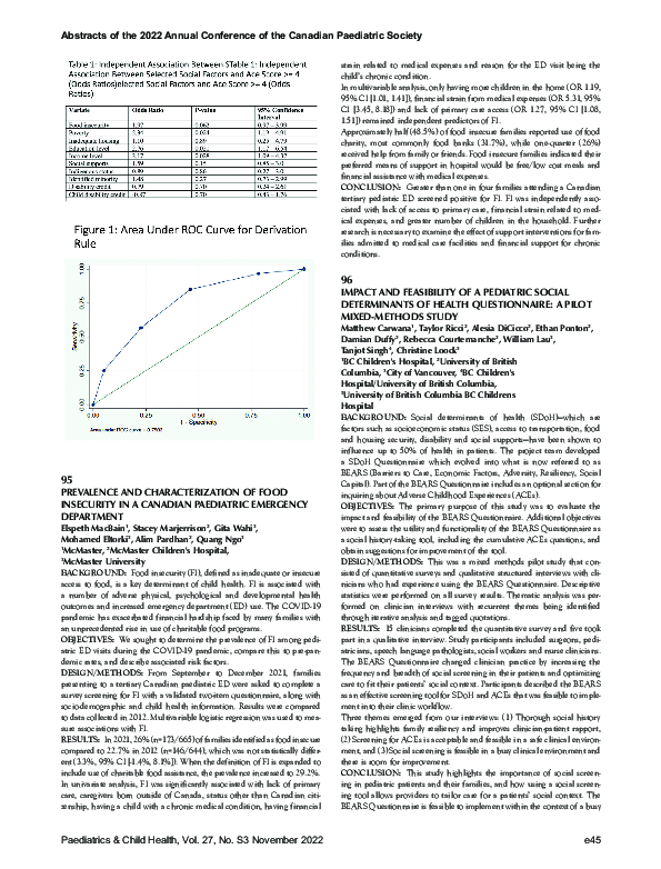 (PDF) 95 Prevalence and Characterization of Food Insecurity in a Canadian Paediatric Emergency ...