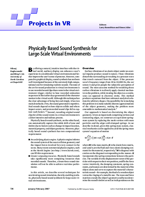 (PDF) Physically Based Sound Synthesis for Large-Scale Virtual Environments