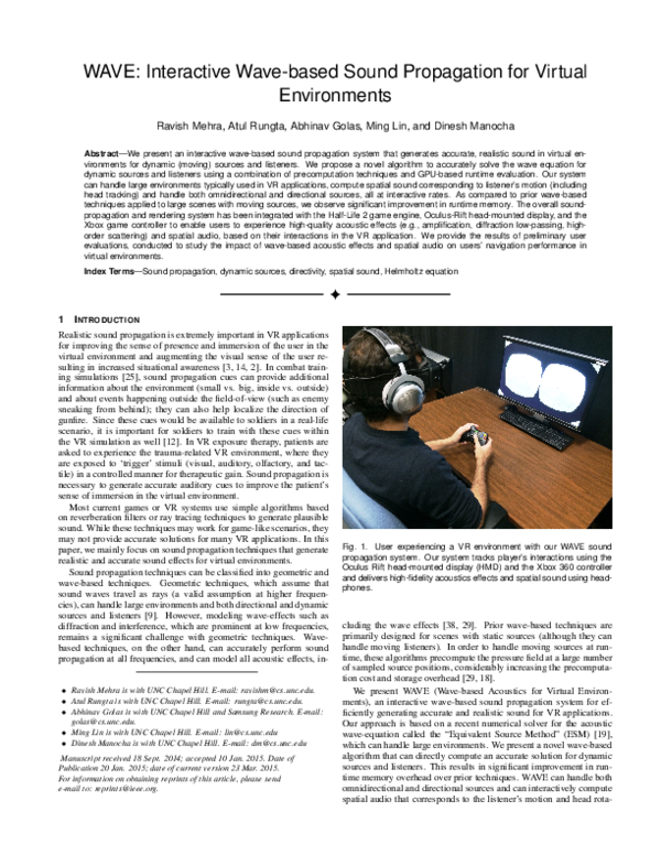 (PDF) WAVE: Interactive Wave-based Sound Propagation for Virtual Environments