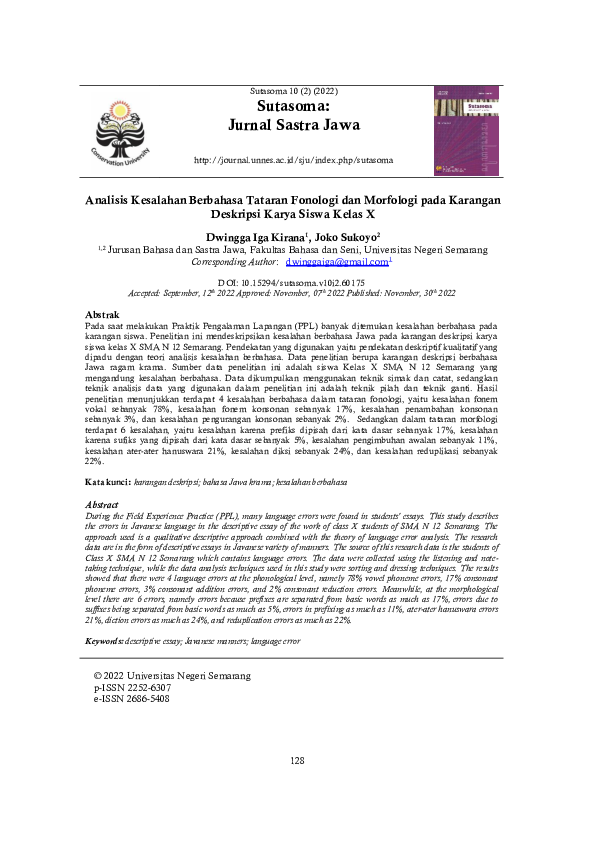 (PDF) Analisis Kesalahan Berbahasa Tataran Fonologi dan Tataran Morfologi Ragam Krama pada ...