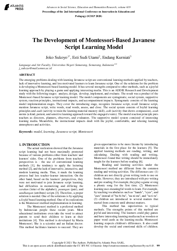 (PDF) The Development of Montessori-Based Javanese Script Learning Model