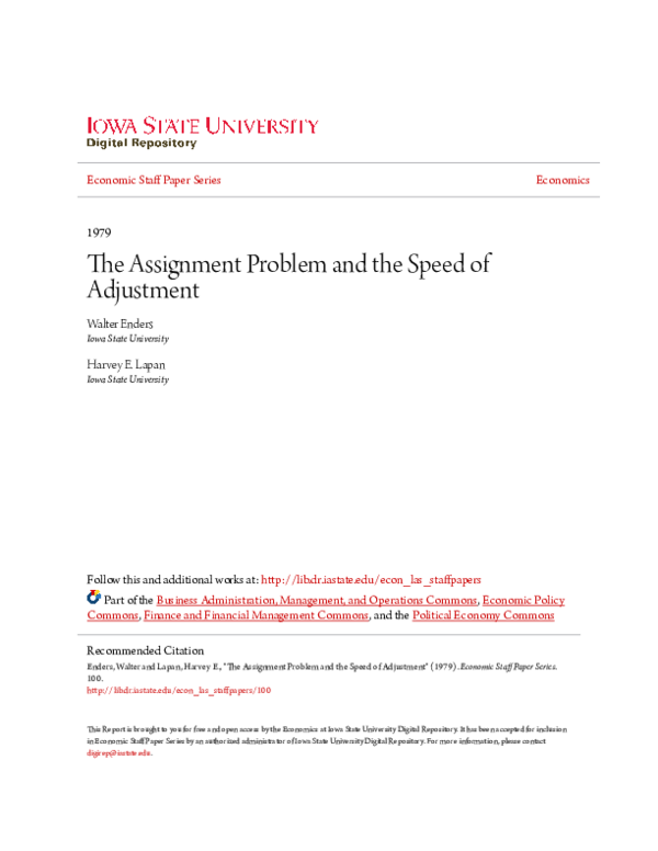 (PDF) The Assignment Problem and the Speed of Adjustment