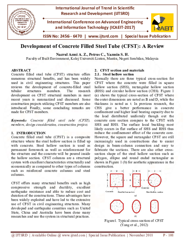 (PDF) Development of Concrete Filled Steel Tube CFST: A Review