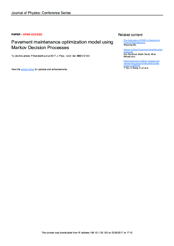 (PDF) Pavement maintenance optimization model using Markov Decision ...