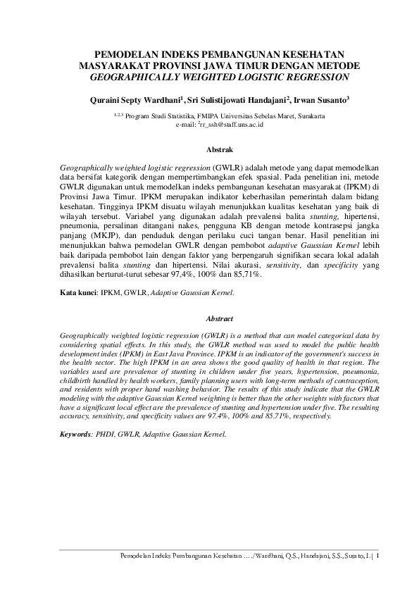 (PDF) Pemodelan Indeks Pembangunan Kesehatan Masyarakat Dengan Metode Geographically Weighted ...